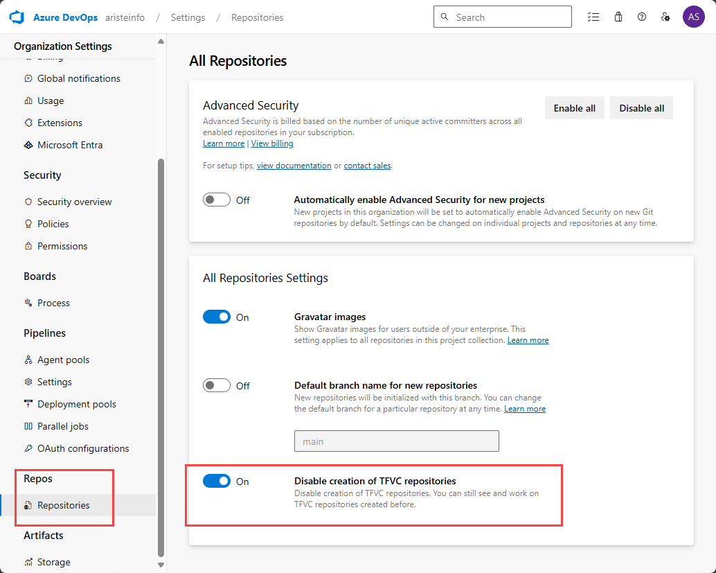 Enable TFVC projects in Azure DevOps - ariste.info